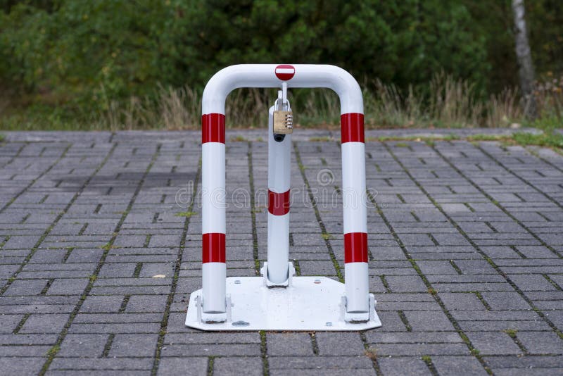 Manual Car Parking Barrier with Lock and Stop Sign. Car Parking Lock ...