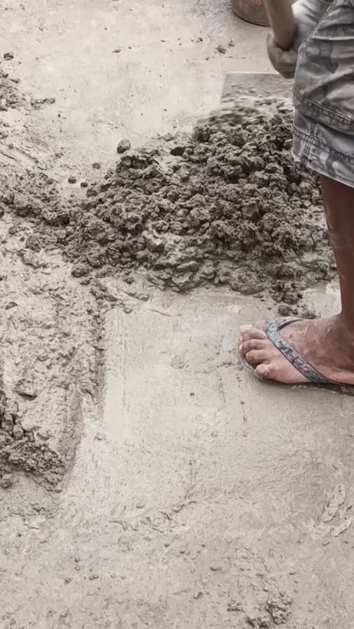 Manual Cement and Sand Mixing Process for Construction Stock Footage ...