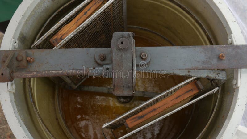 Centrifuge Device, Spinning the Honey from Cells. Close-up Stock Video ...