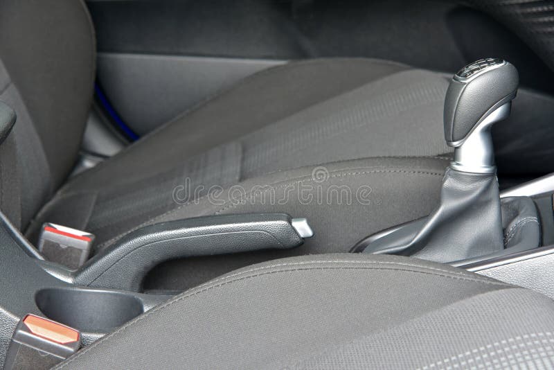 Manual Gear Shift and Handbrake Inside the Passenger Car Stock Photo ...