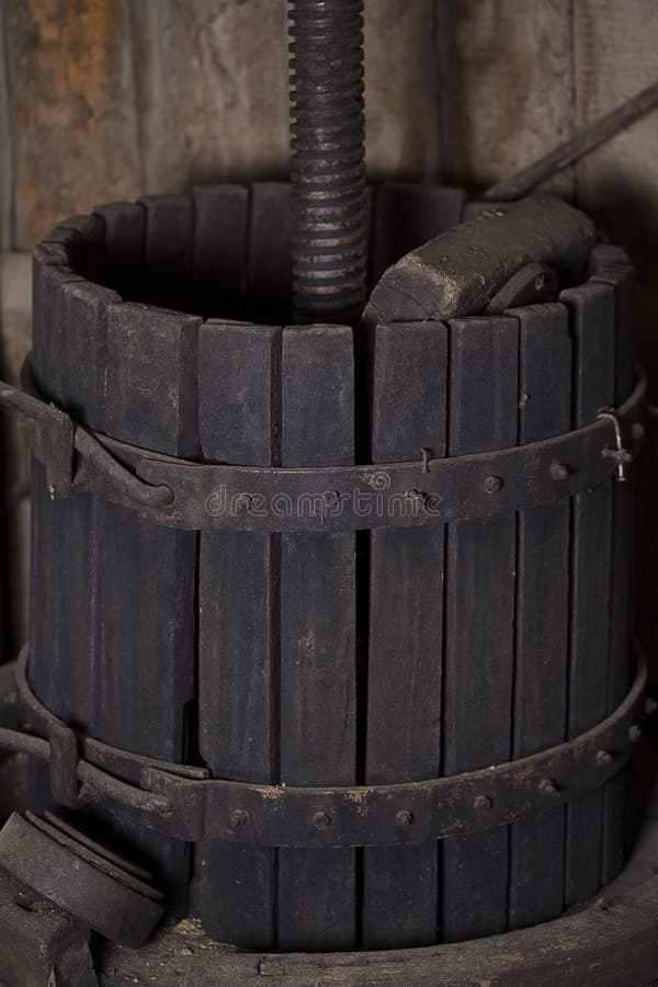 Manual Grape Pressing Utensil with White Wine Stock Photo - Image of ...