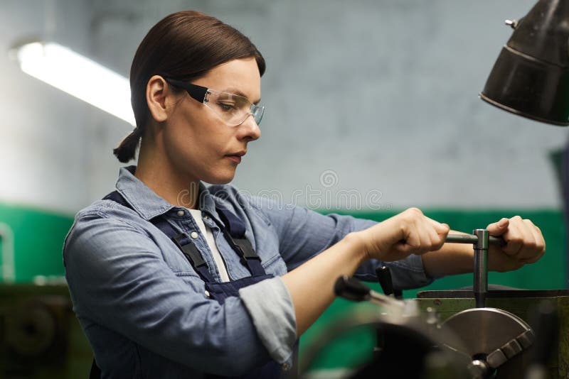 Manual Lathe Operator at Work Stock Image - Image of confidence, women ...