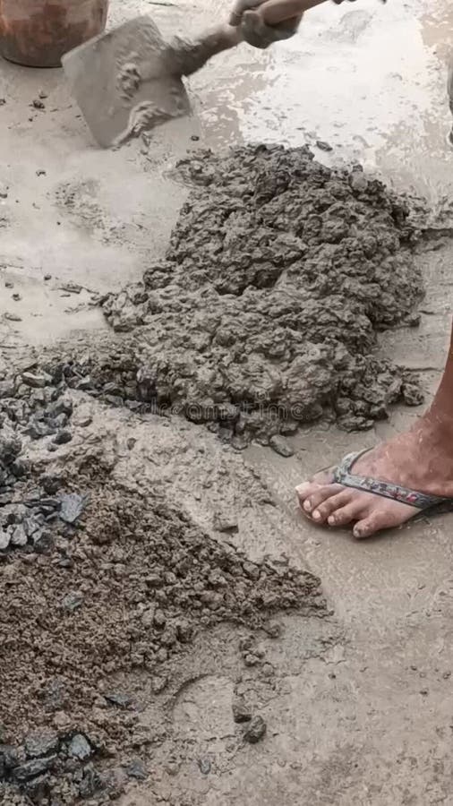Manual Cement and Sand Mixing Process for Construction Stock Video ...