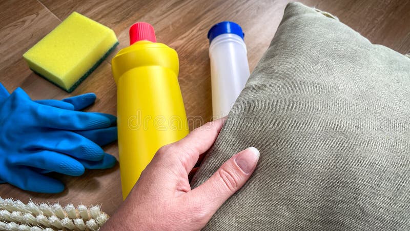 Manual Removal of Mold from Textiles. Stock Image - Image of finger ...
