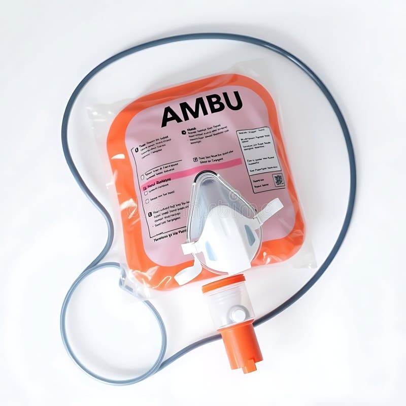 A Manual Resuscitator Ambu Bag with a Face Mask on a White Surface Stock Illustration ...