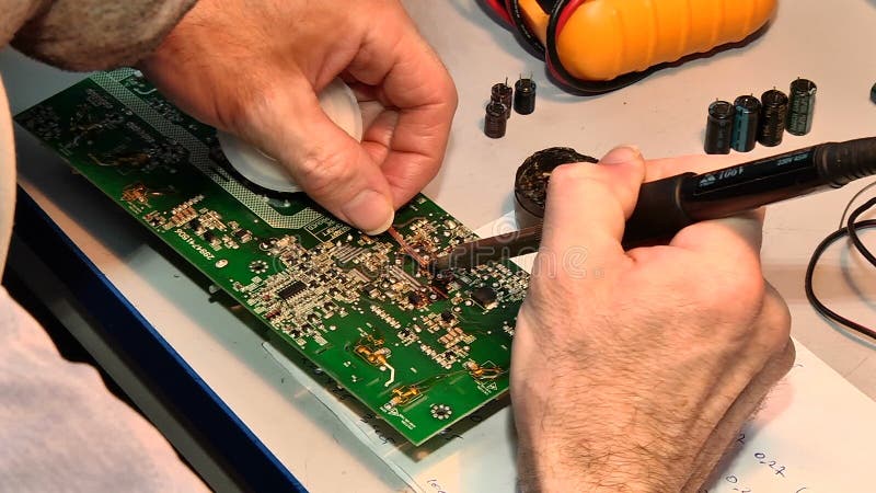 Manual Soldering of Wires and Components on a PCB Board Stock Video ...