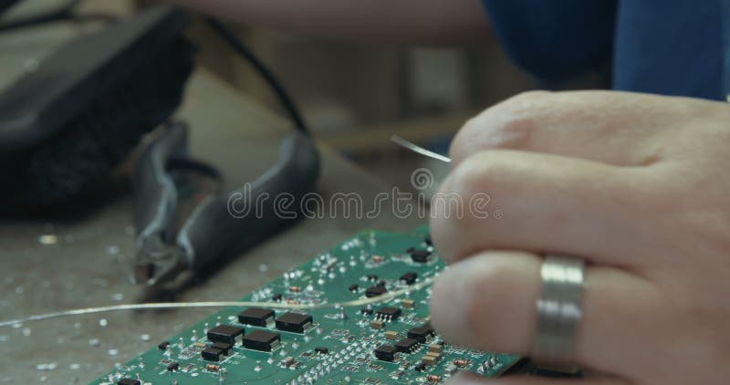 Manual Soldering of Wires and Components on a PCB Board Stock Video ...
