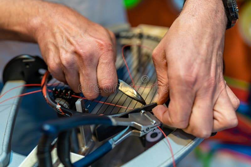 Manual Stringing of a Badminton Racket in Service Stock Photo - Image ...