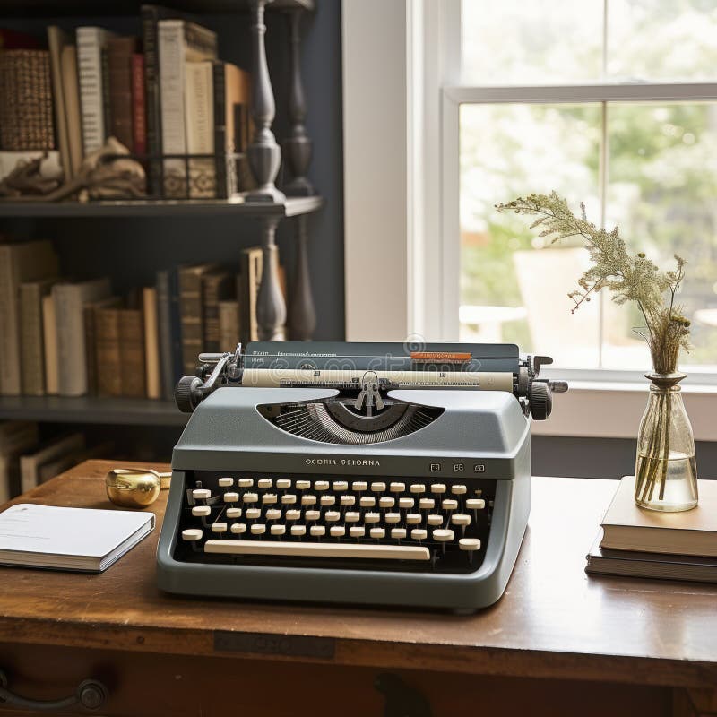 Manual Typewriter Sitting on a Desk Stock Photo - Image of nostalgia ...
