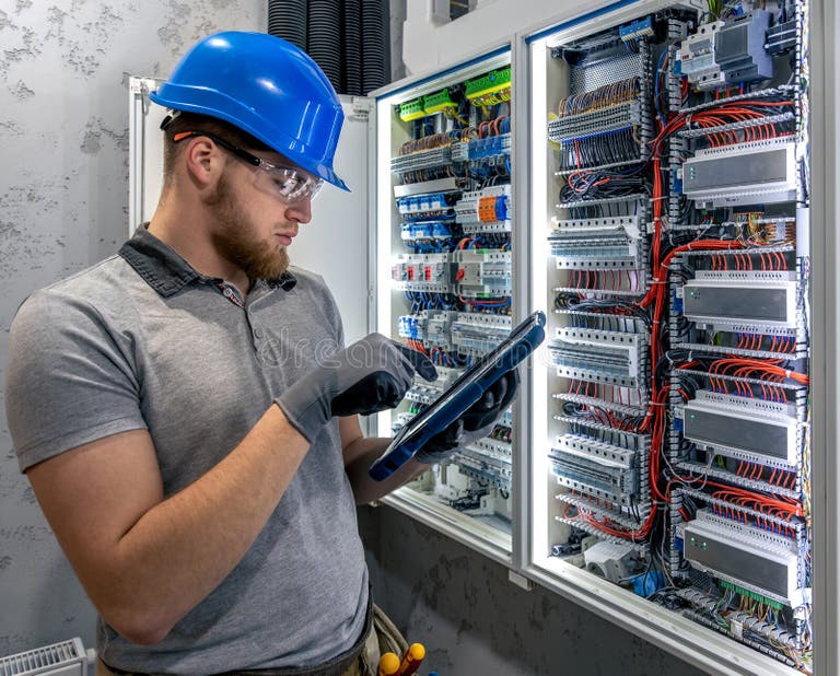 Manual Work in Switchboard. Electrical Installation. Cable Connection ...