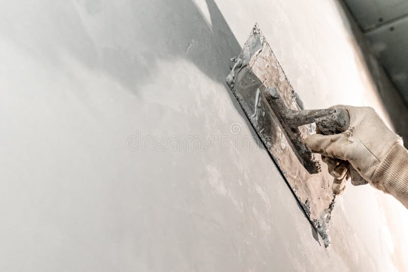 Manual Work with a Trowel for Waterproofing the Wall Stock Image ...