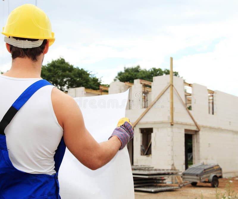 Manual Worker Checking Blueprint Stock Photo - Image of profession ...