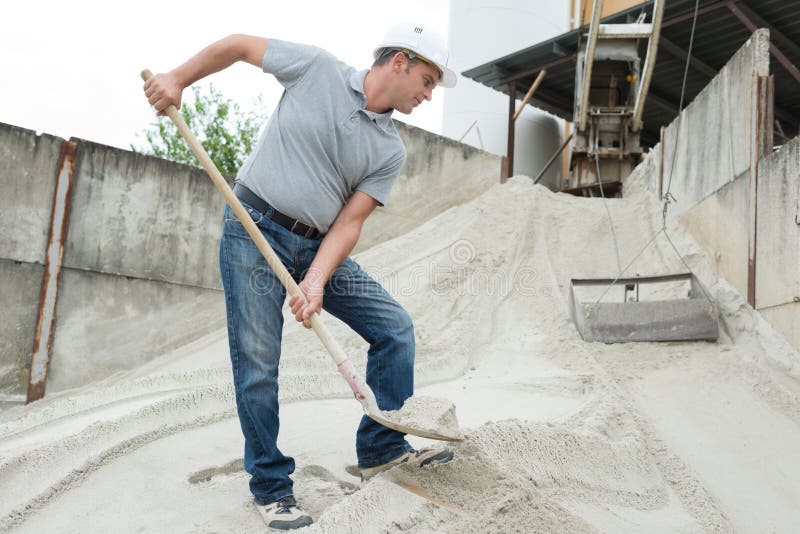 Manual Worker Digging Sand with Shovel Stock Image - Image of fifties ...
