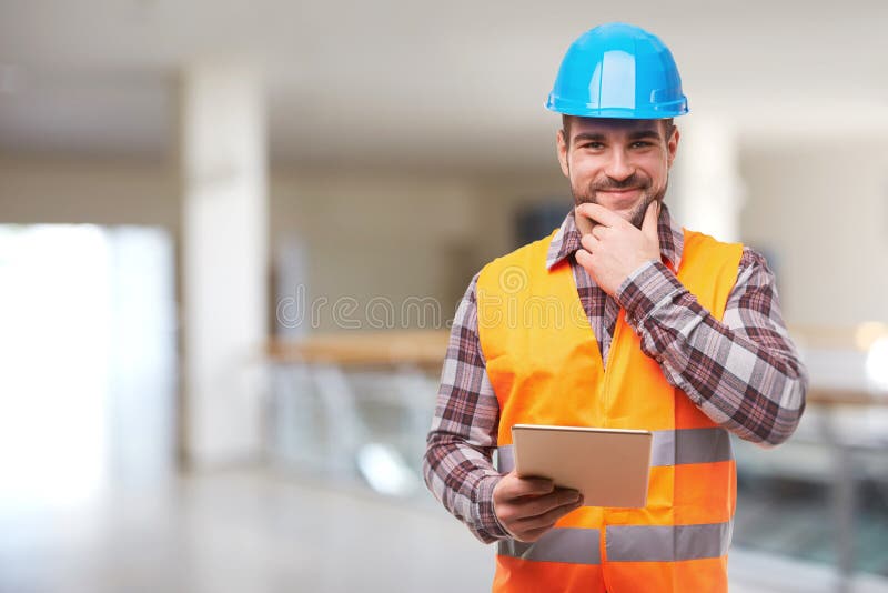 Manual Worker with Digital Tablet Stock Photo - Image of blue, digital ...