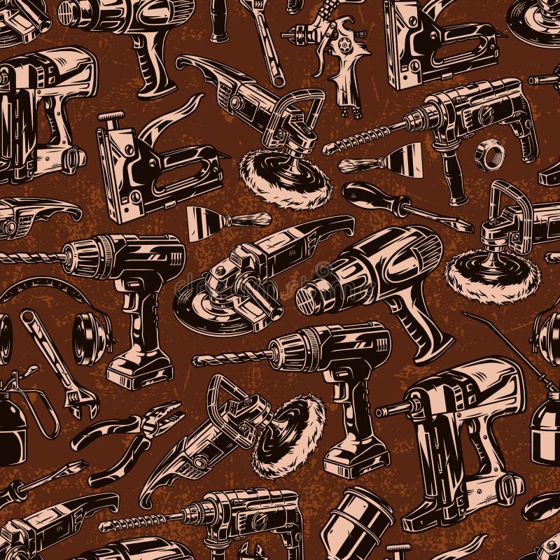 Manual Worker Hand Tools Seamless Pattern Stock Vector - Illustration ...