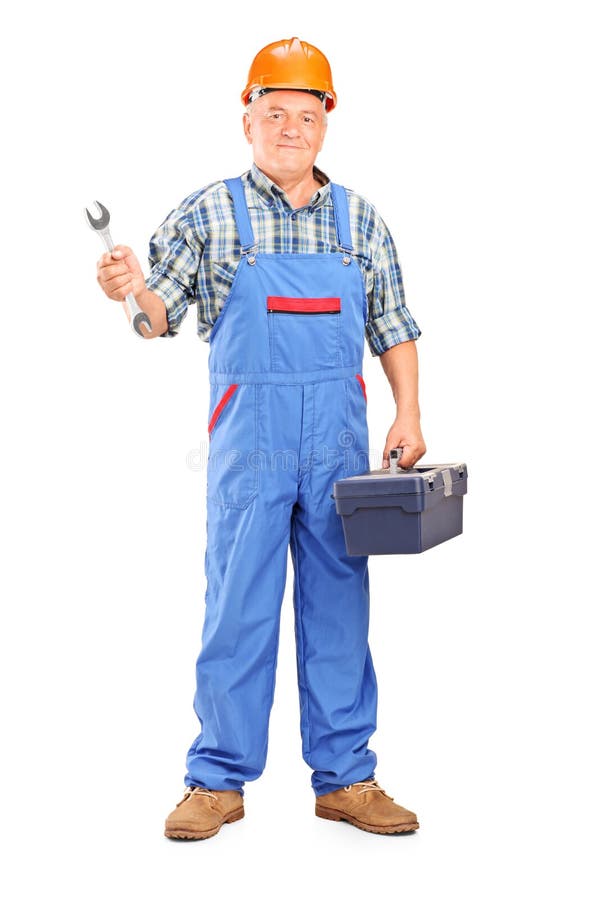 Manual Worker Holding a Wrench Stock Image - Image of pose, holding ...