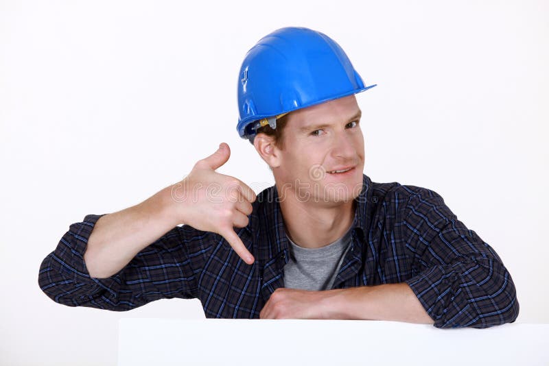 Manual Worker Making a Phone Shape Stock Photo - Image of contractor ...