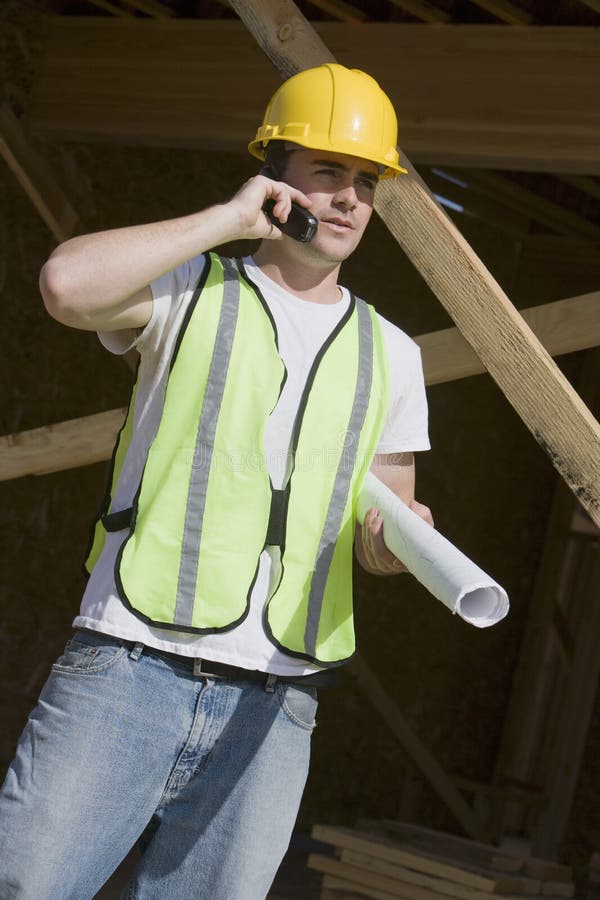 Manual Worker Using Cell Phone at Site Stock Image - Image of outdoors ...