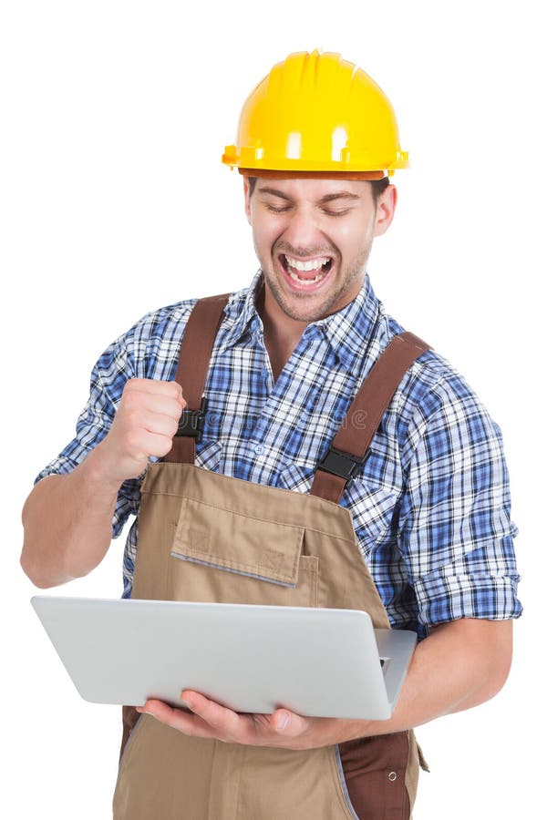 Smiling Manual Worker with Billboard Stock Image - Image of handyman ...