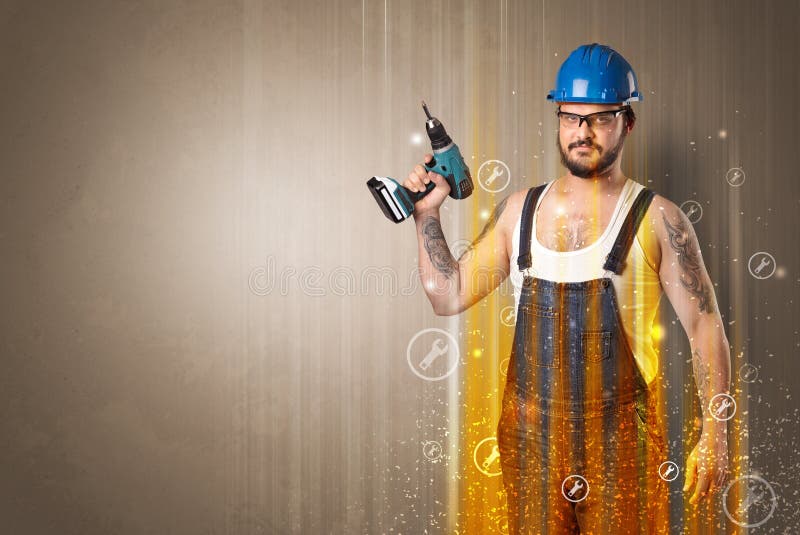 Manual Worker with Wrench Symbol. Stock Image - Image of clothes ...