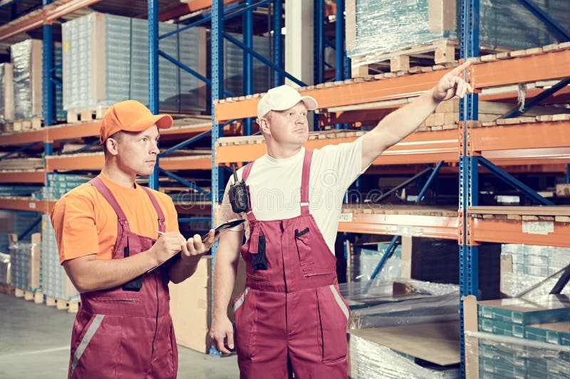 Manual Workers in Warehouse Stock Image - Image of industry, pallet ...