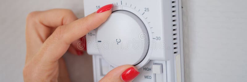 Manually Adjust Temperature in Central Heating Control Panel Stock ...
