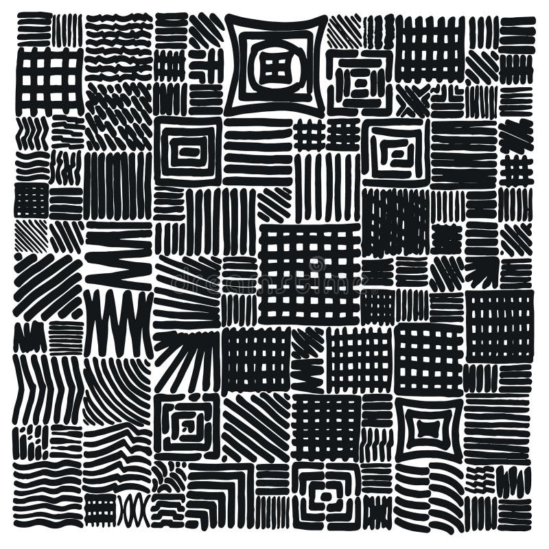 Freehand Thick Marker Lines Based Grid Like Abstract Texture, in Black ...