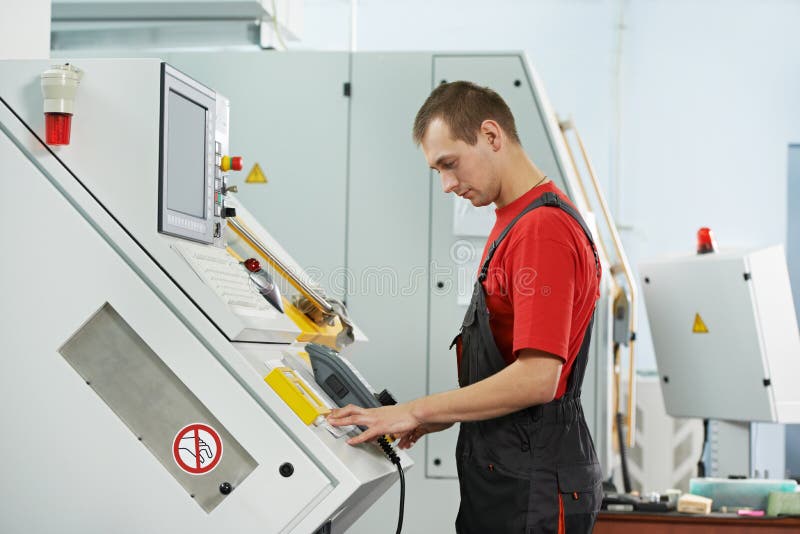 Industrial Worker at Tool Workshop Stock Image - Image of monitor ...