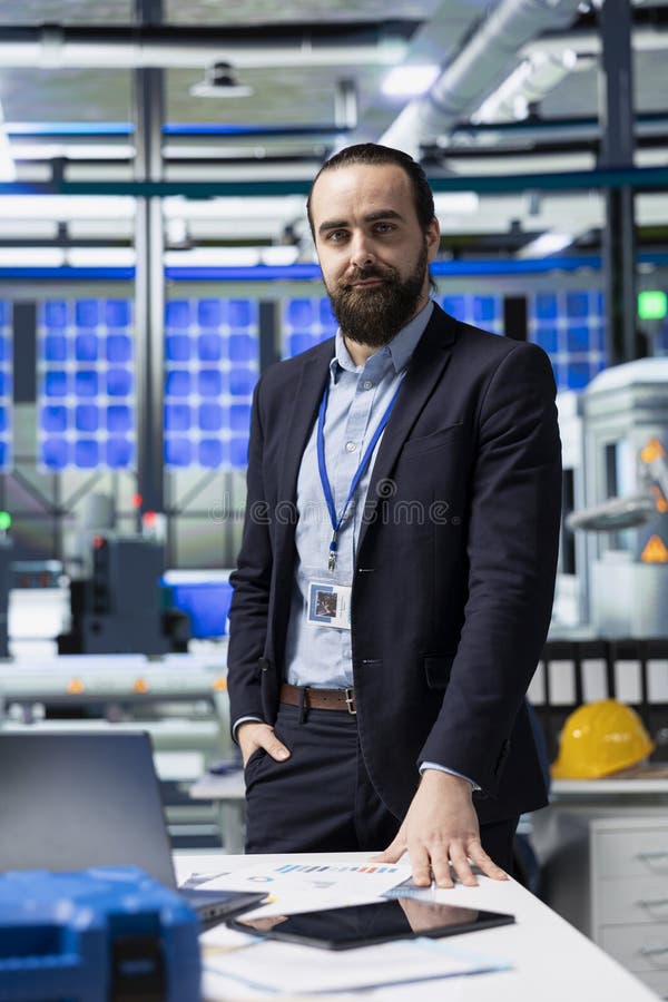 Manufacturing Analyst Reviewing Solar Panel Production Workflow Stock ...