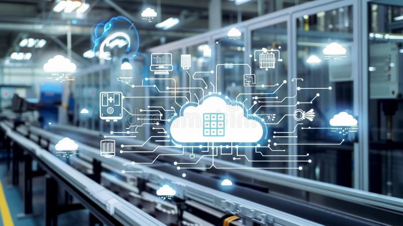 Cloud Computing Network Connecting Manufacturing Equipment in Factory ...