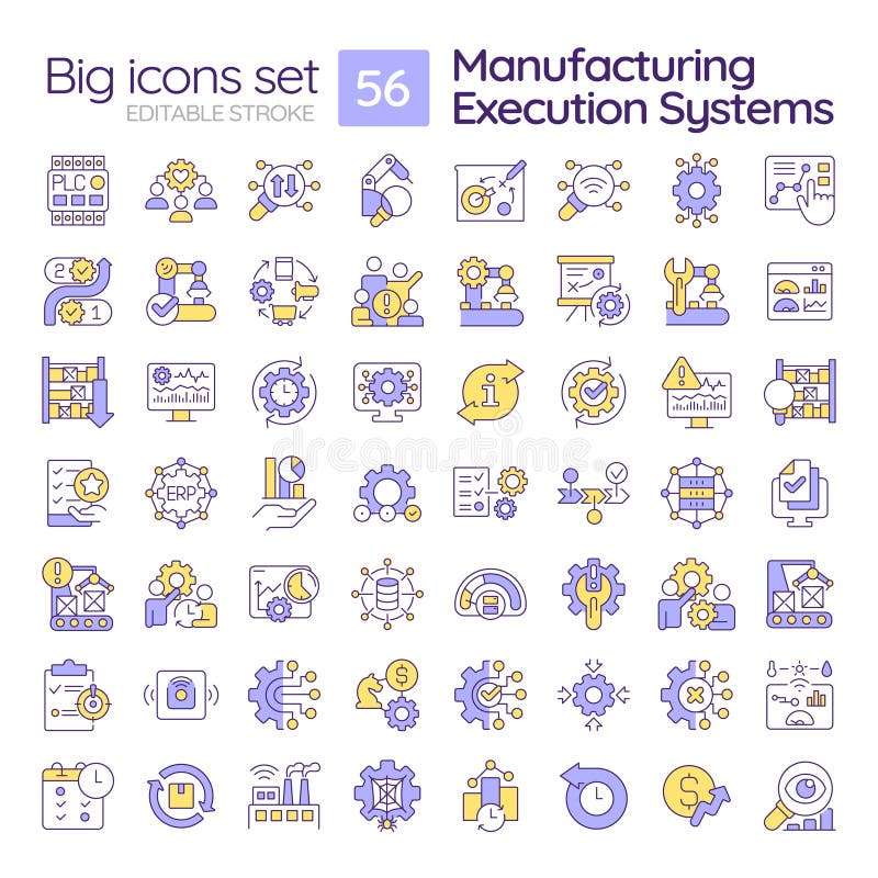 Manufacturing Execution Systems RGB Color Icons Set Stock Illustration ...