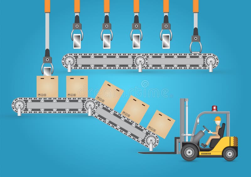Smartphone Production Process On Automated Machinery Line. Stock Vector ...