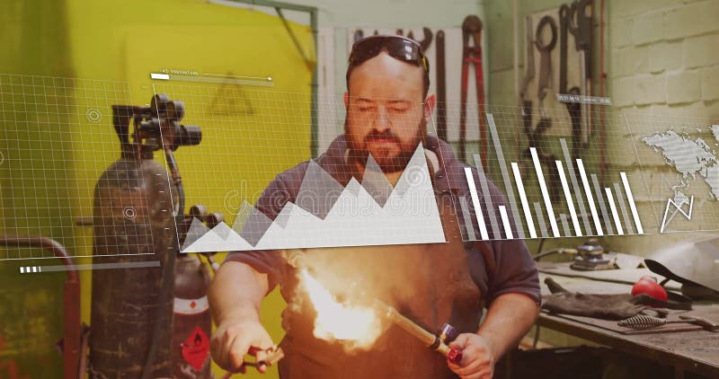 Manufacturing Metalworker Using Blowtorch at Workshop, Displaying ...