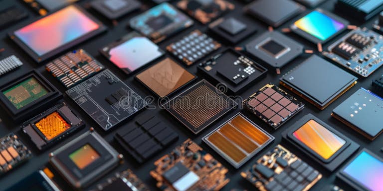 Manufacturing of Microchips. Photo of Top View of Microchips ...