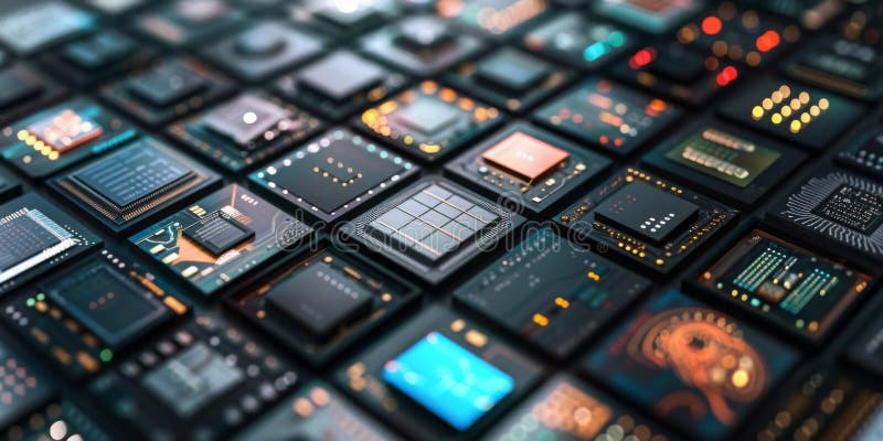 Manufacturing of Microchips. Photo of Top View of Microchips ...