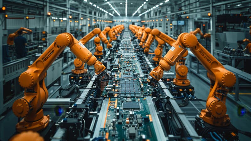 Manufacturing Orange Robots in the Assembly Workshop Perform Precision ...