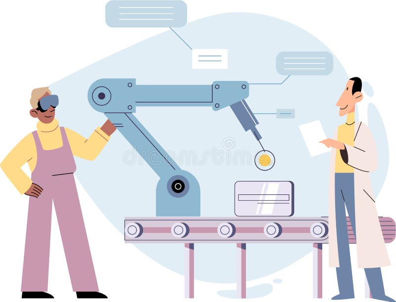 Manufacturing Process at Automated Production Industry. People Work ...