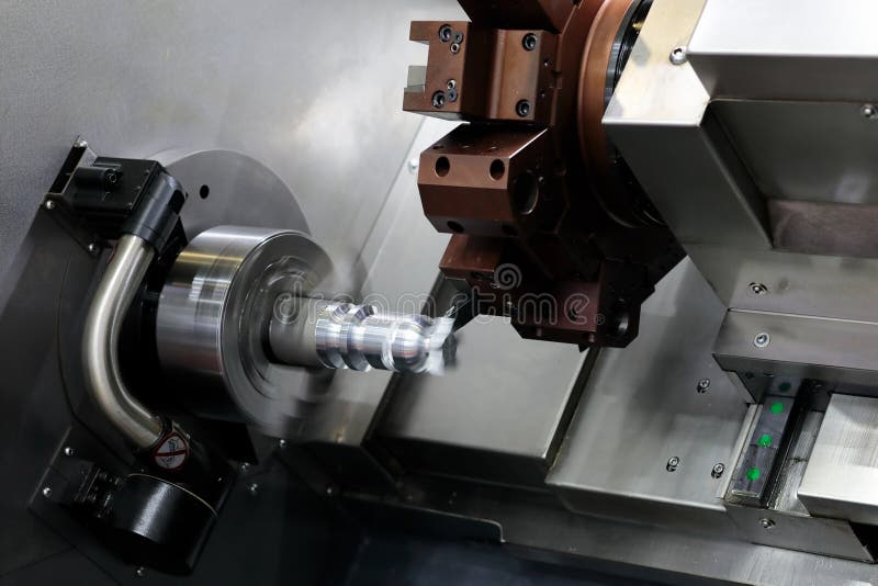 Manufacturing Process on CNC Lathe Machine Closeup Stock Image - Image ...