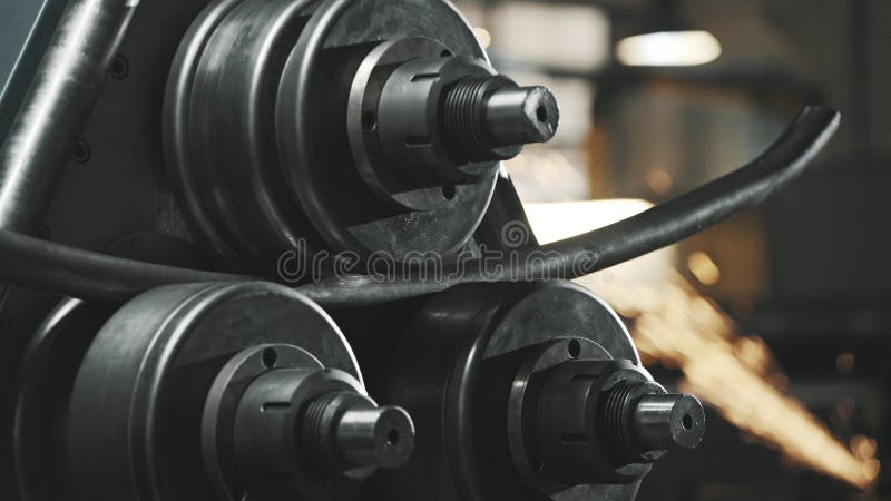 Manufacturing Process Cold Bending Metal Pipe on Modern Turning Lathe ...