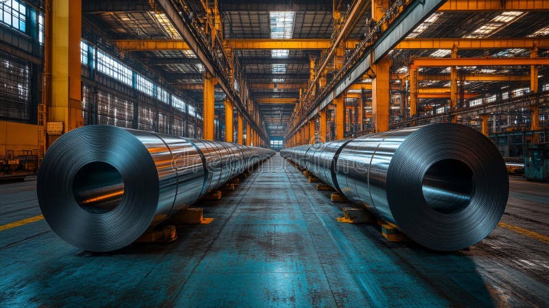 Manufacturing Process Featuring Steel Rolls in a Factory Setting with ...