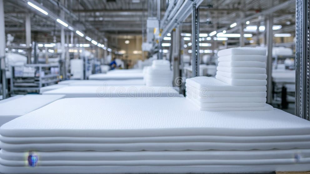Manufacturing Process of Polyurethane Foam Mattresses in Facility Stock ...