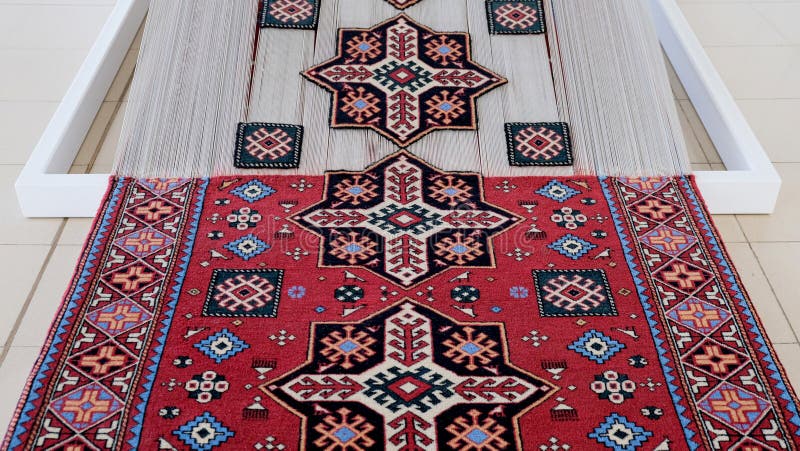 Manufacturing Process, Weaving of a Traditional Wool Oriental Red ...