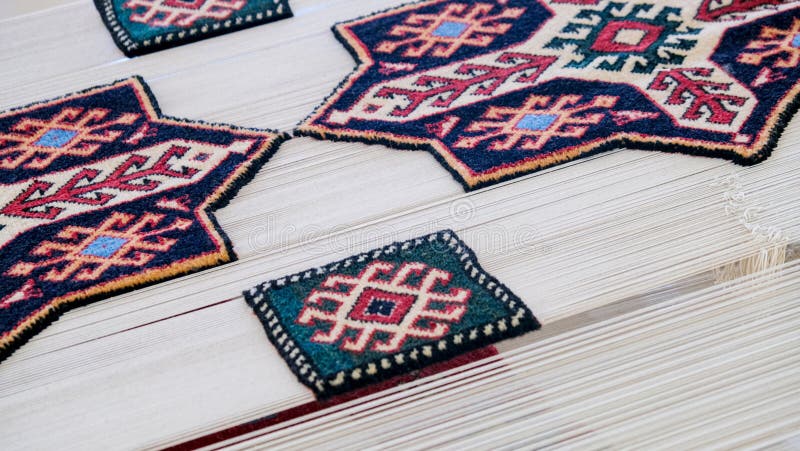 Manufacturing Process, Weaving of a Traditional Wool Oriental Red ...