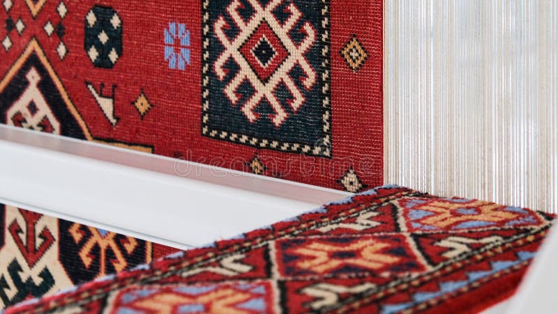 Manufacturing Process, Weaving of a Traditional Wool Oriental Red ...