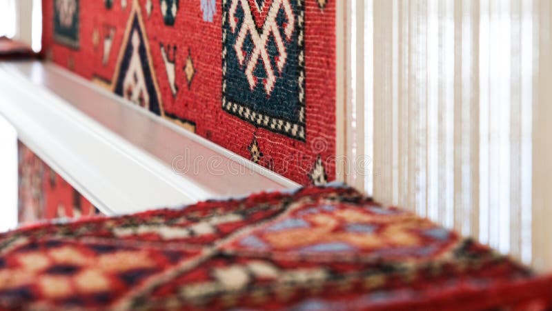 Manufacturing Process, Weaving of a Traditional Wool Oriental Red ...