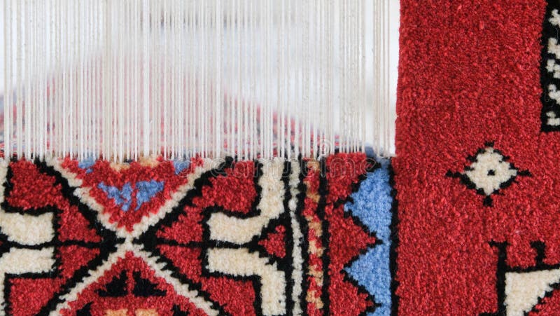 Manufacturing Process, Weaving of a Traditional Wool Oriental Red ...