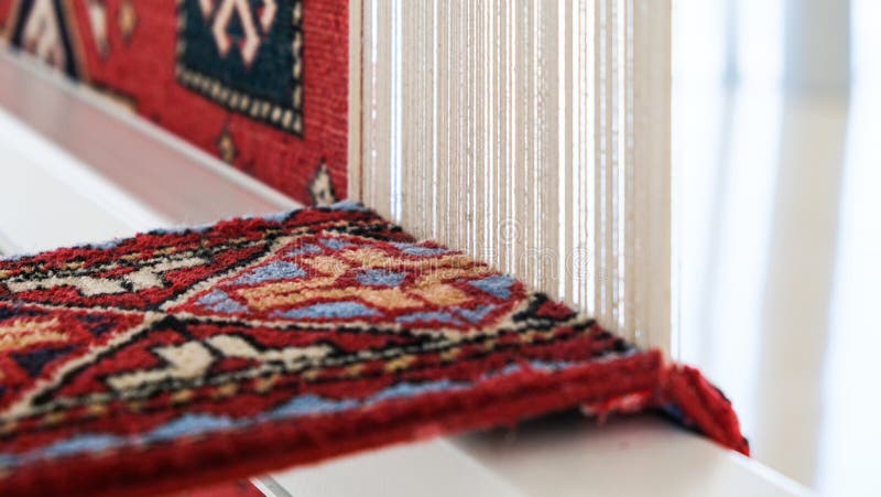 Manufacturing Process, Weaving of a Traditional Wool Oriental Red ...