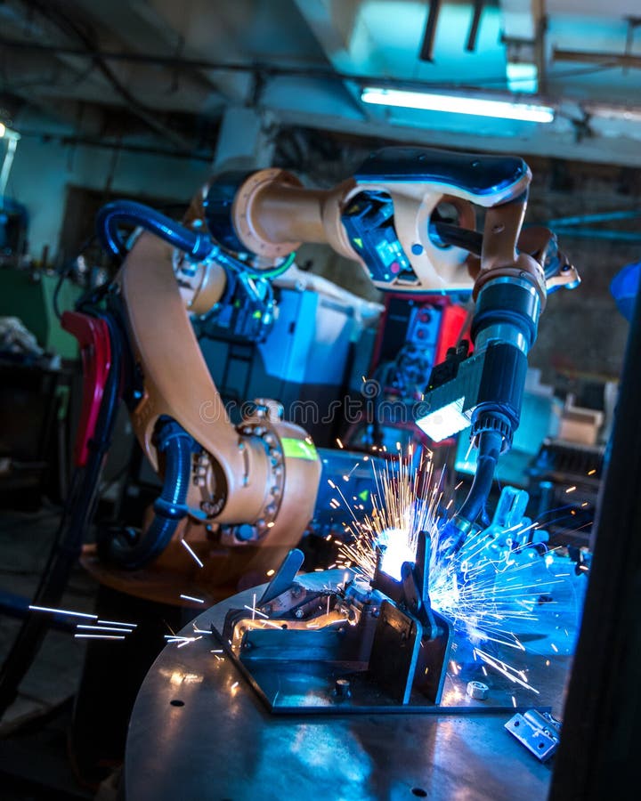 Manufacturing. Robotic Machine Welding Metal Stock Image - Image of ...