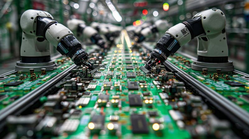 Manufacturing Robots Perform Precision Work To Produce Chips Stock Photo - Image of hand ...