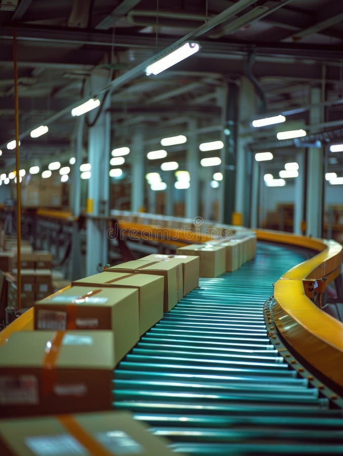 Manufacturing Warehouse with Automated Conveyor Stock Image - Image of ...